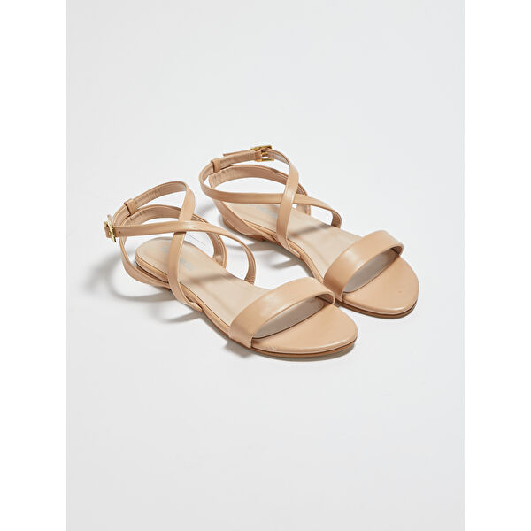 Deri Görünümlü Tek Bantlı Kadın Sandalet