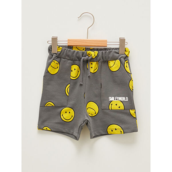Beli Lastikli Smiley Baskılı Erkek Bebek Şort