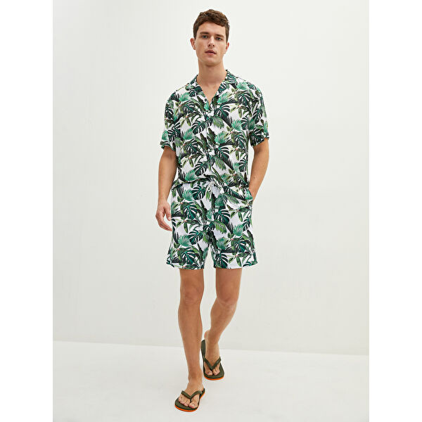 Diz Hizası Boy Desenli Erkek Deniz Şortu