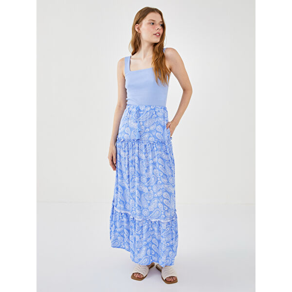 LCW CASUAL Beli Lastikli Etnik Desenli Viskon Kadın Etek