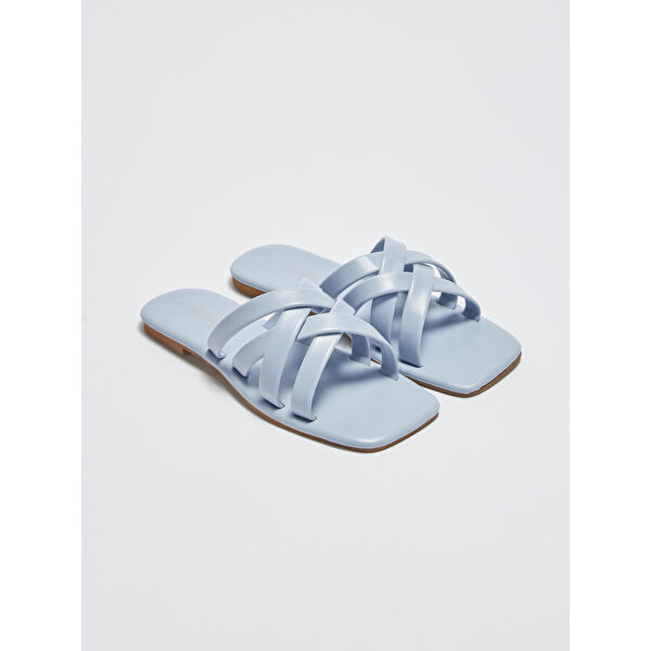 Deri Görünümlü Çapraz Bantlı Kadın Terlik