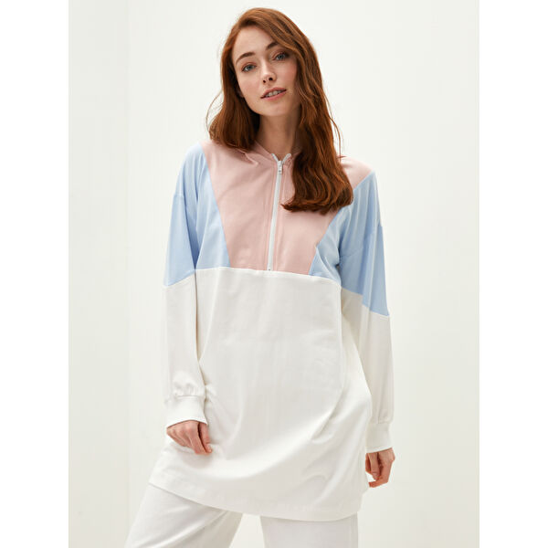 MODEST Kapüşon Yaka Renk Bloklu Uzun Kollu Kadın Tunik