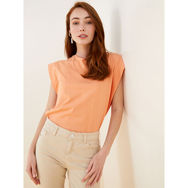 LCW CLASSIC Bisiklet Yaka Düz Kolsuz Pamuklu Kadın Tişört