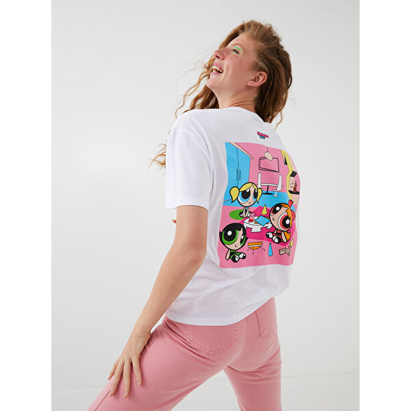 Bisiklet Yaka Powerpuff Girls Baskılı Kısa Kollu Kadın Tişört Bisiklet Yaka Powerpuff Girls Baskılı Kısa Kollu Kadın Tişört