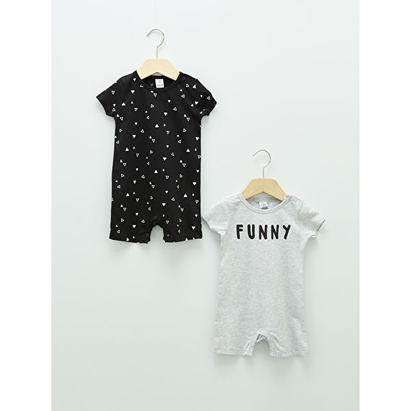 Bisiklet Yaka Kısa Kollu Baskılı Unisex Bebek Tulum 2'li