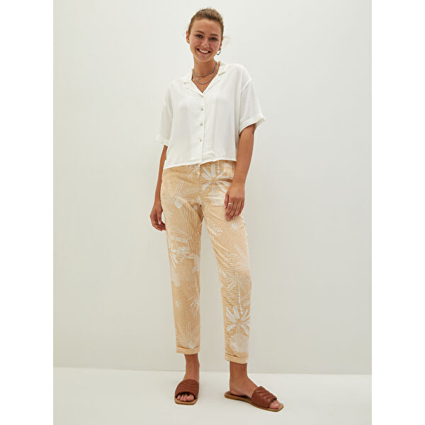LCW CASUAL Beli Lastikli Desenli Bol Fit Viskon Kadın Pantolon