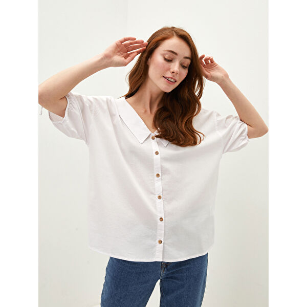 LCW CLASSIC Düz Önden Düğme Kapamalı Kolları Bağlamalı Poplin Kadın Gömlek