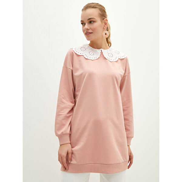 MODEST Büyük Yakalı Nakışlı Uzun Kollu Kadın Tunik