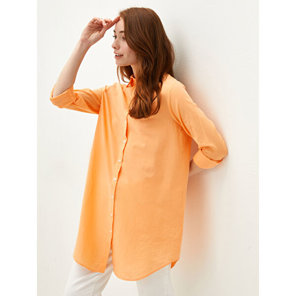 LCW CLASSIC Gömlek Yaka Düz Uzun Kollu Poplin Kumaş Kadın Tunik