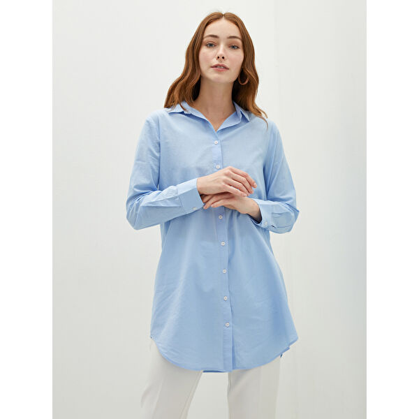 LCW CLASSIC Gömlek Yaka Düz Uzun Kollu Poplin Kumaş Kadın Tunik