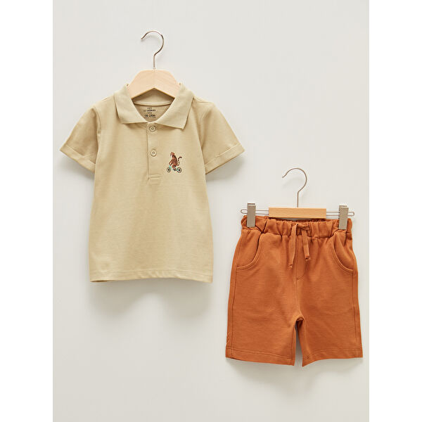 Gömlek Yaka Kısa Kollu Erkek Bebek Tişört ve Şort 2'li Takım