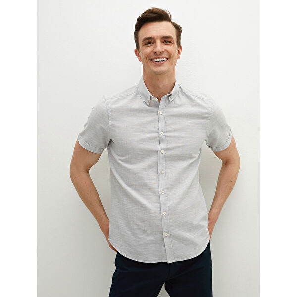 LCW BASIC Slim Fit Kısa Kollu Desenli Keten Erkek Gömlek LCW BASIC Slim Fit Kısa Kollu Desenli Keten Erkek Gömlek