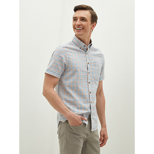 LCW CLASSIC Regular Fit Kısa Kollu Ekose Poplin Erkek Gömlek