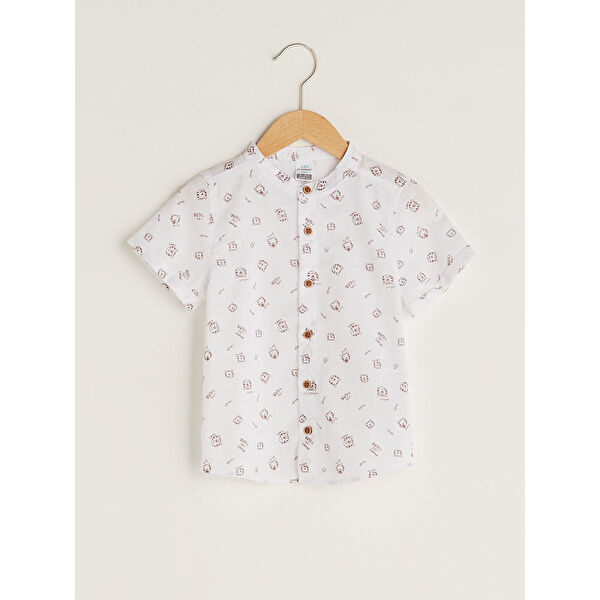 Hakim Yaka Kısa Kollu Desenli Poplin Erkek Bebek Gömlek