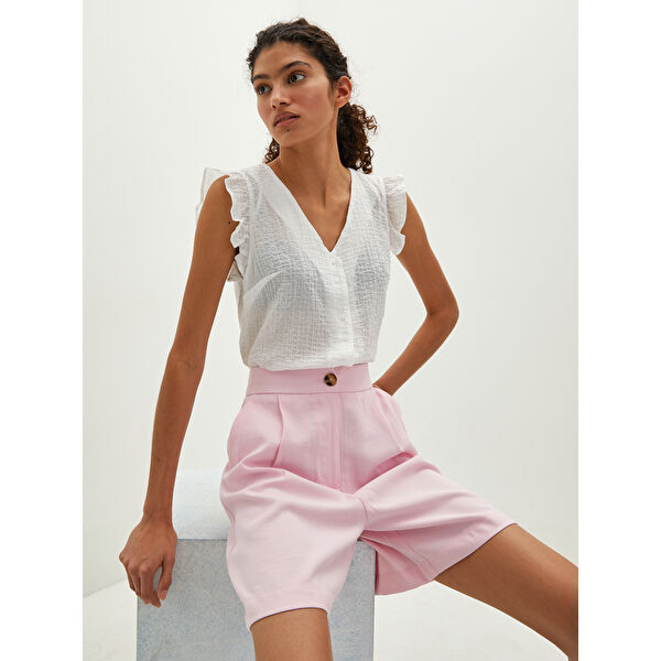 LCW VISION Yüksek Bel Bol Fit Keten Görünümlü Kumaş Kadın Şort