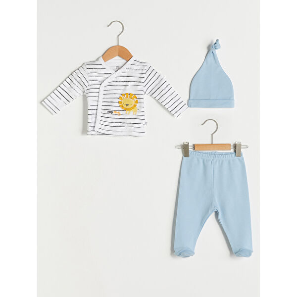 Bi Baby V Yaka Uzun Kollu Baskılı Erkek Bebek 3'lü Takım