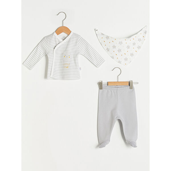 Bibaby V Yaka Uzun Kollu Baskılı Erkek Bebek 3'lü Takım