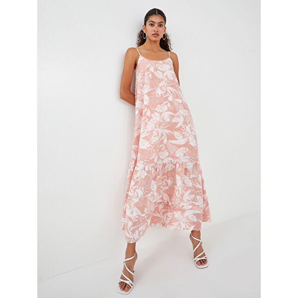 LCW VISION İp Askılı Desenli A Kesim Gofre Kumaş Kadın Elbise