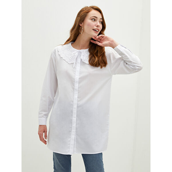 LCW CLASSIC Bebe Yaka Nakışlı Uzun Kollu Poplin Kadın Tunik