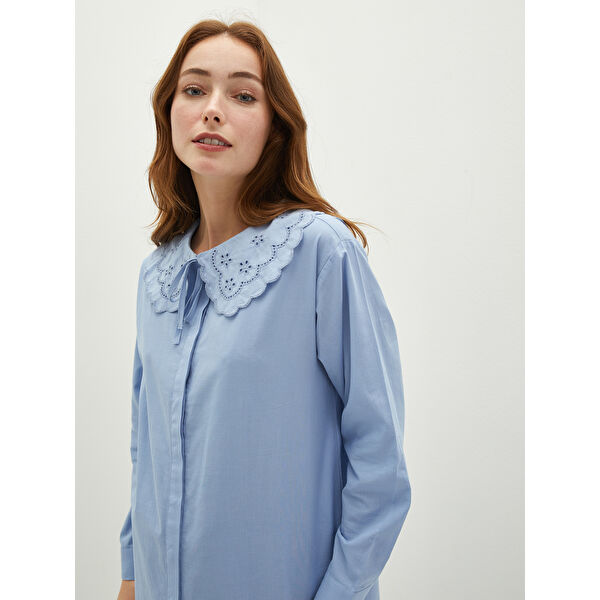 LCW CLASSIC Bebe Yaka Nakışlı Uzun Kollu Poplin Kadın Tunik
