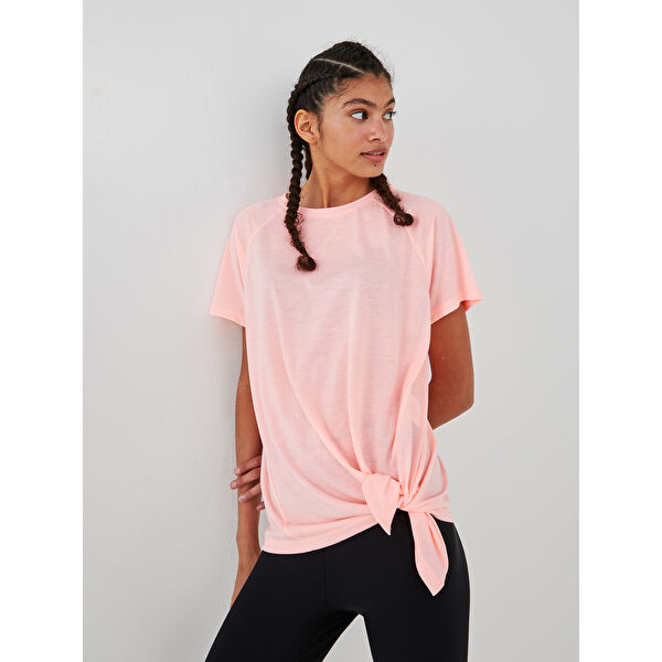 LCW ACTIVE Bisiklet Yaka Bağlama Detaylı Kısa Kollu Kadın Spor Tişört