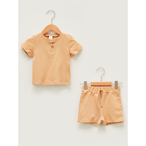 Bisiklet Yaka Kısa Kollu Basic Pamuklu Erkek Bebek Tişört ve Şort 2'li Takım