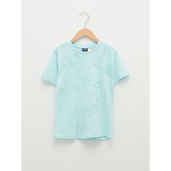 Bisiklet Yaka Spiderman Baskılı Kısa Kollu Pamuklu Erkek Çocuk Tişört