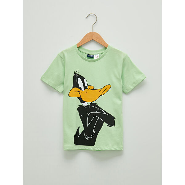 Bisiklet Yaka Space Jam Baskılı Kısa Kollu Pamuklu Erkek Çocuk Tişört