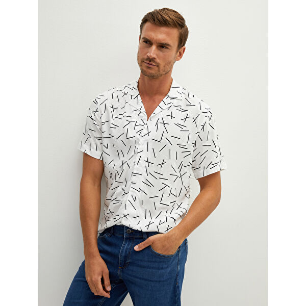 Slim Fit Kısa Kollu Desenli Viskon Erkek Gömlek