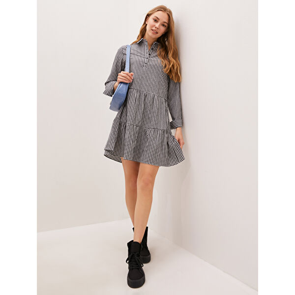 LCW CASUAL Gömlek Yaka Ekose Uzun Kollu Poplin Kadın Elbise LCW CASUAL Gömlek Yaka Ekose Uzun Kollu Poplin Kadın Elbise