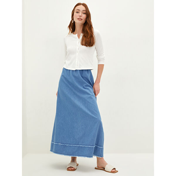 LCW CLASSIC Beli Lastikli Düz Kadın Jean Etek