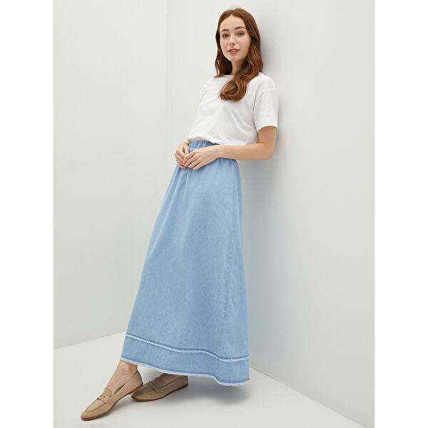 LCW CLASSIC Beli Lastikli Düz Bol Fit Kadın Jean Etek