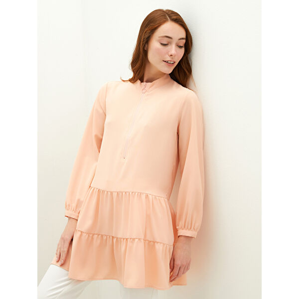 MODEST Bisiklet Yaka Düz Uzun Kollu Medine İpeği Kumaş Kadın Tunik