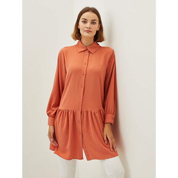 MODEST Gömlek Yaka Düz Uzun Kollu Medine İpeği Kumaş Kadın Tunik