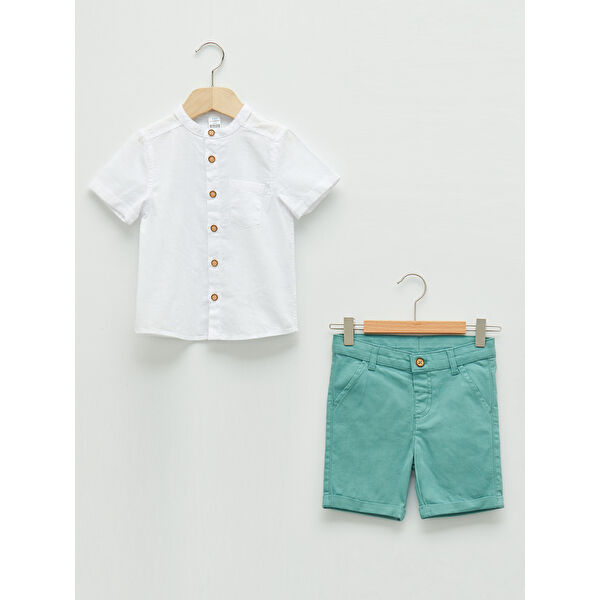 Hakim Yaka Kısa Kollu Basic Erkek Bebek Gömlek ve Şort 2'li Takım