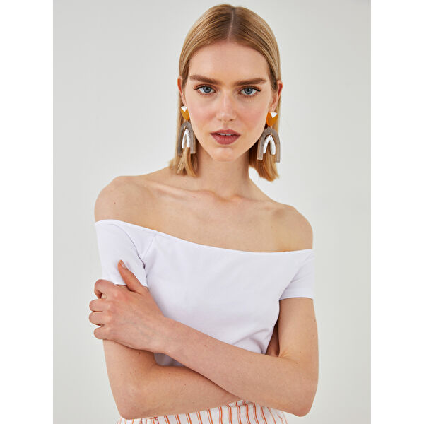 Kayık Yaka Düz Kısa Kollu Kadın Tişört