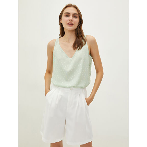 LCW CLASSIC V Yaka Askılı Desenli Çapraz Biye Detaylı Viskon Kadın Bluz