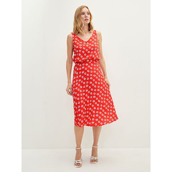 LCW CLASSIC V Yaka Askılı Desenli Çapraz Biye Detaylı Viskon Kadın Bluz