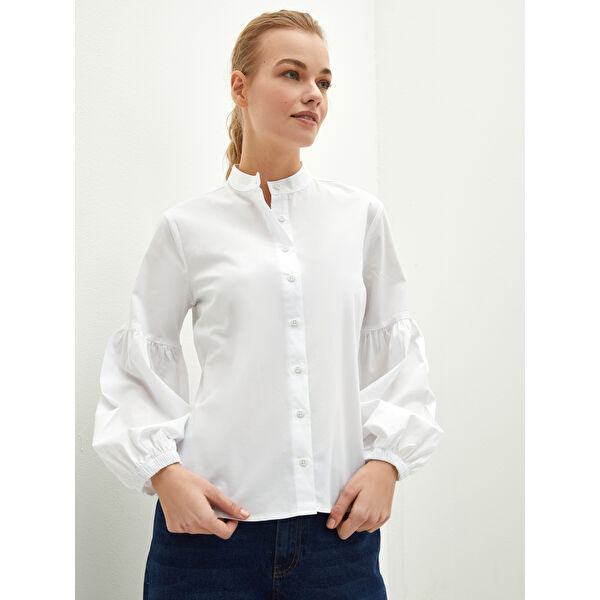MODEST Hakim Yaka Düz Uzun Kollu Poplin Kadın Bluz