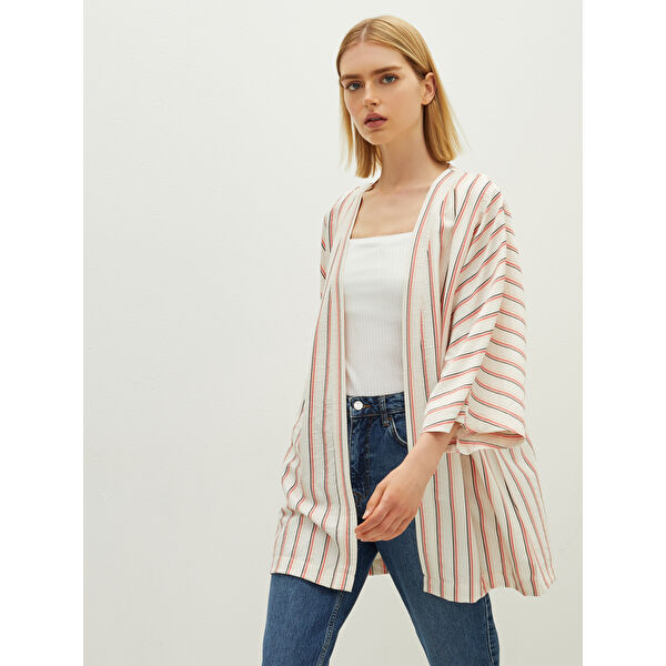 LCW VISION Şal Yaka Çizgili Kumaş Kadın Kimono