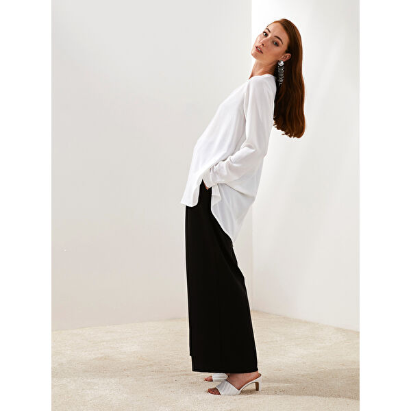 MODEST PREMIUM Bol Fit Cep Detaylı Krep Kumaş Kadın Palazzo Pantolon