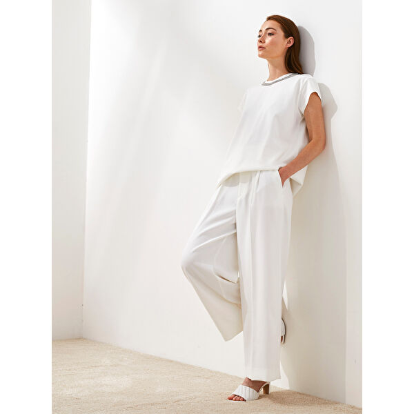 MODEST PREMIUM Bol Fit Cep Detaylı Krep Kumaş Kadın Palazzo Pantolon