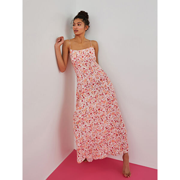 LCW LIMITED İp Askılı Desenli Maroken Kumaş Kadın Elbise