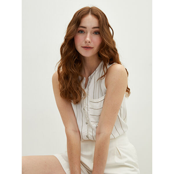 LCW CLASSIC Kaçık Yaka Çizgili Kolsuz Viskon Kadın Gömlek