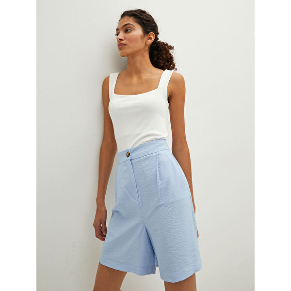 LCW VISION Yüksek Bel Düz Cep Detaylı Keten Görünümlü Kumaş Kadın Şort