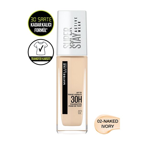 Maybelline New York Superstay Active Wear Fondöten- 02 Naked Ivory Maybelline New York Superstay Active Wear Fondöten- 02 Naked Ivory