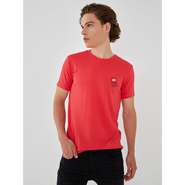 Bisiklet Yaka Kısa Kollu Patch Nakışlı Penye Erkek Tişört Bisiklet Yaka Kısa Kollu Patch Nakışlı Penye Erkek Tişört