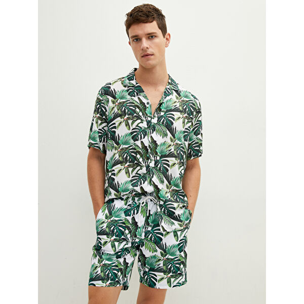 Slim Fit Kısa Kollu Desenli Erkek Gömlek