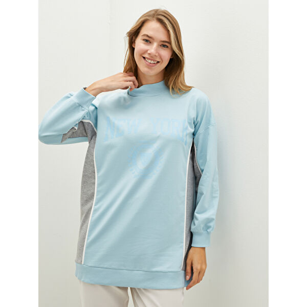 Yarım Balıkçı Yaka Baskılı Uzun Kollu Kadın Tunik