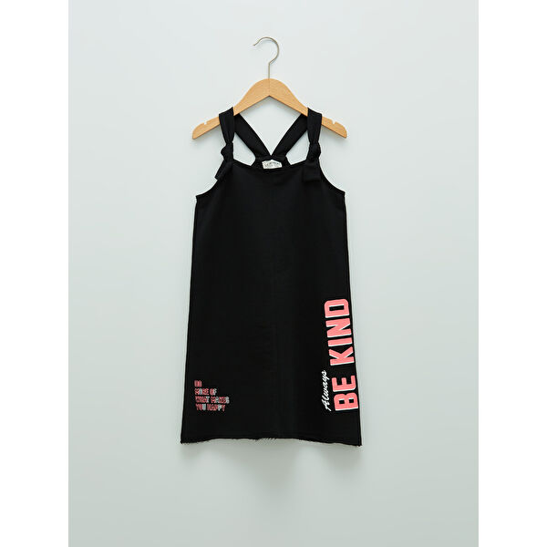 Kare Yaka Slogan Yazı Baskılı Askılı Kız Çocuk Salopet Elbise Kare Yaka Slogan Yazı Baskılı Askılı Kız Çocuk Salopet Elbise